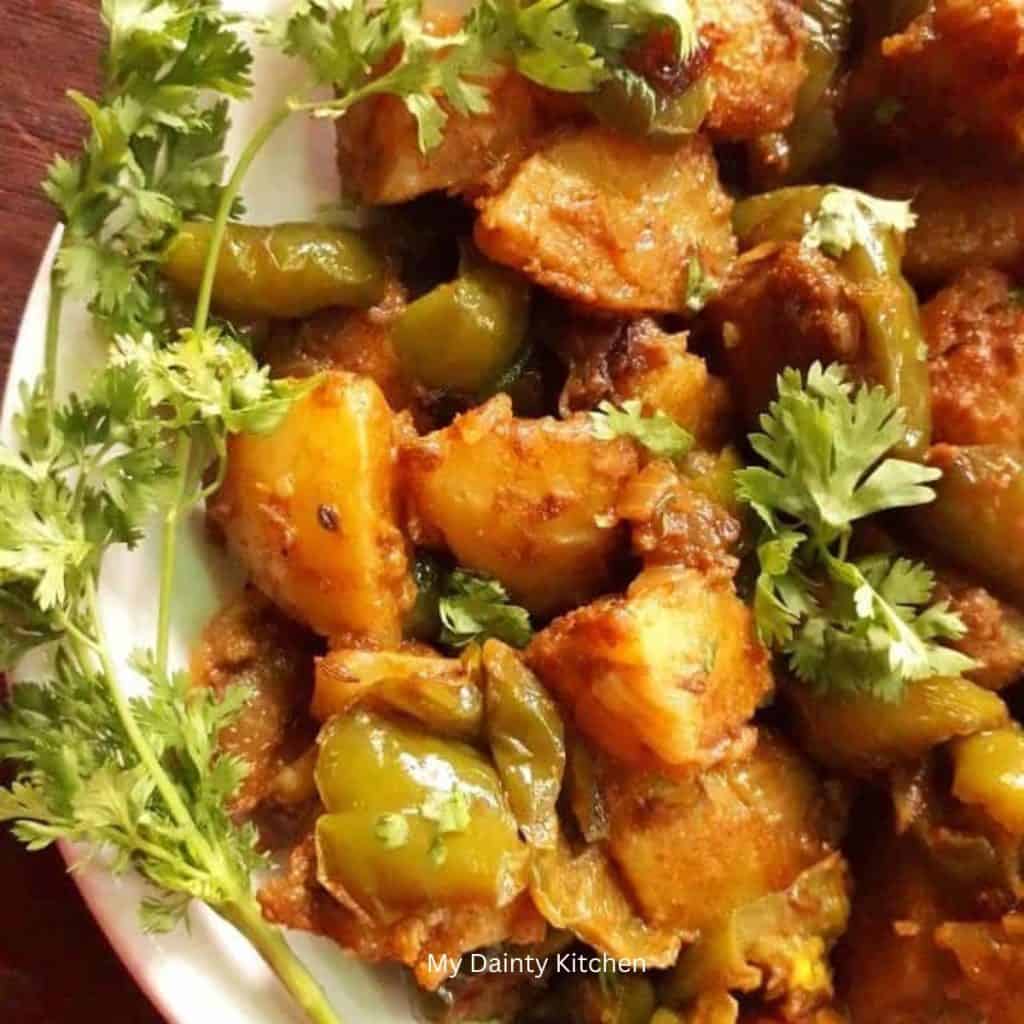 Aloo Simla Fry ( Sauteed Potatoes and Capsicum) - My Dainty Kitchen