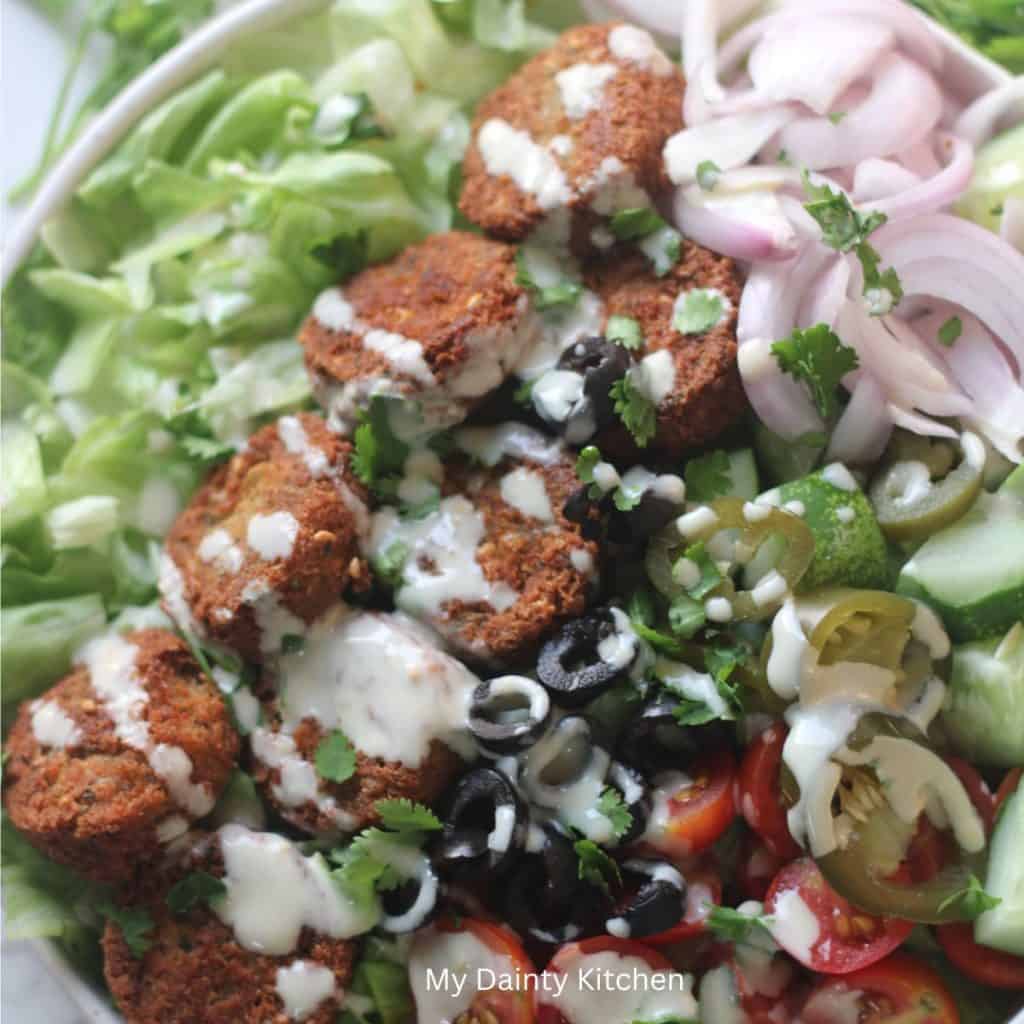 Falafel Salad With Lemon Tahini Dressing - My Dainty Kitchen